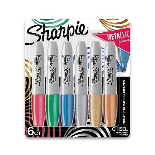 Sharpie Permanent Markers, Chisel Tip, Assorted Metallic, 6/Pack ...