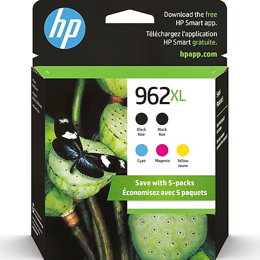 HP 962XL Black/Cyan/Magenta/Yellow High Yield Ink Cartridges, 5/Pack ...
