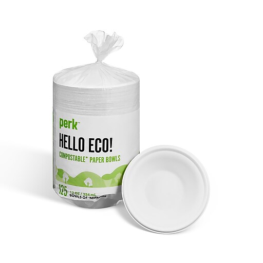 Perk™ Compostable Paper Bowls, 12 Oz., White, 125/Pack (PK61285) | Staples