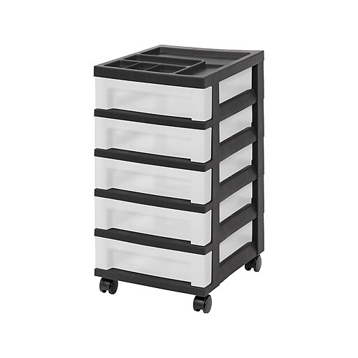 Iris 5 Drawer Storage Cart Black Translucent White 585006 Staples