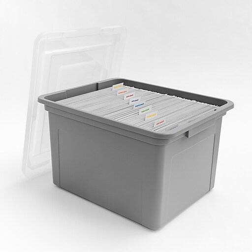 Iris 32 Quart Letter Sized Snap Closure Plastic File Bin, Gray (500227 ...