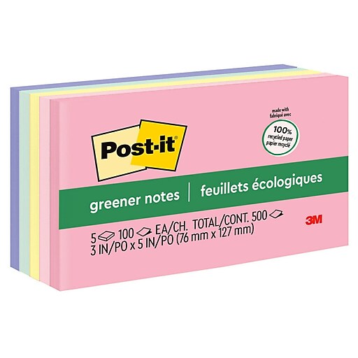 Post-it Greener Recycled Notes, 3" x 5", Sweet Sprinkles Collection ...