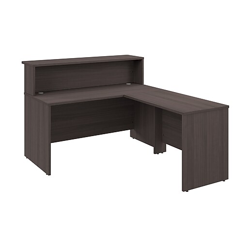 Bush Business Furniture Arrive 60"W L Shaped Reception Desk with Shelf ...