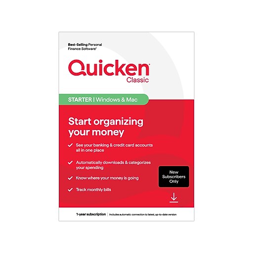 Quicken Classic Starter for 1 User, Windows/Mac/Android/iOS, Download ...