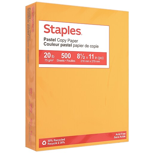 Staples Pastel 30% Recycled Color Copy Paper, 20 lbs., 8.5" x 11 ...