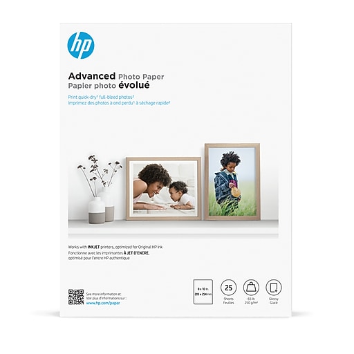 HP Advanced Photo Paper, Glossy, 8" x 10", 25 Sheets/Pack (6J777A ...