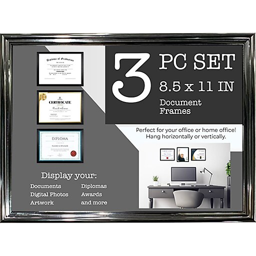 Enchante 8.5" x 11" Polystyrene Document Frame, Black, 3/Set (S7H1481S ...