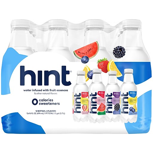 Hint White Variety Pack Purified Water, 16 fl. oz., 12 Bottles/Carton ...