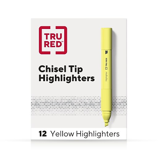 TRU RED™ Tank Highlighter with Grip, Chisel Tip, Yellow, Dozen (TR54579 ...