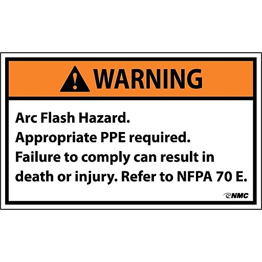 Warning Labels; Arc Flash Hazard .., 3" x 5", Adhesive Vinyl, 5/Pack ...