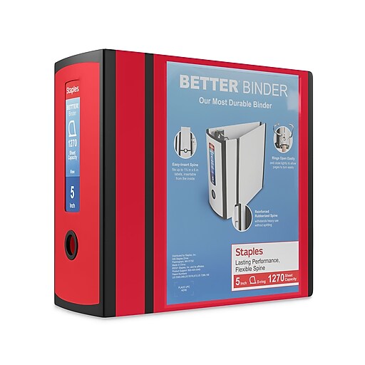 Staples Heavy Duty 5" 3-Ring Better Binder, D-Ring, Red (ST55818-CC ...