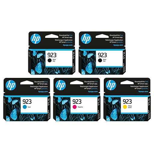 HP 923 Black/Cyan/Magenta/Yellow Standard Yield Ink Cartridges, 5/Pack ...