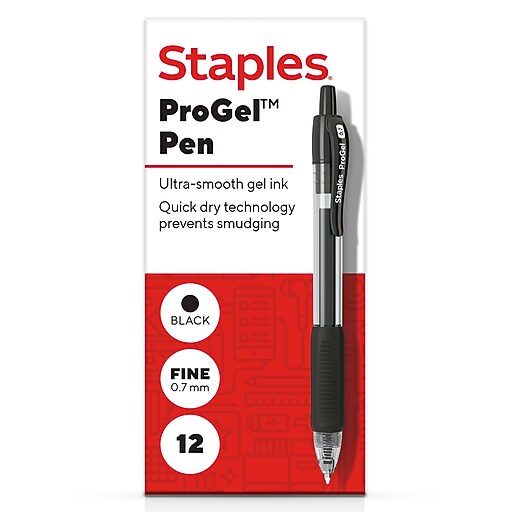 Staples ProGel™ Retractable Gel Pen, Fine Point, 0.7mm, Black Ink ...