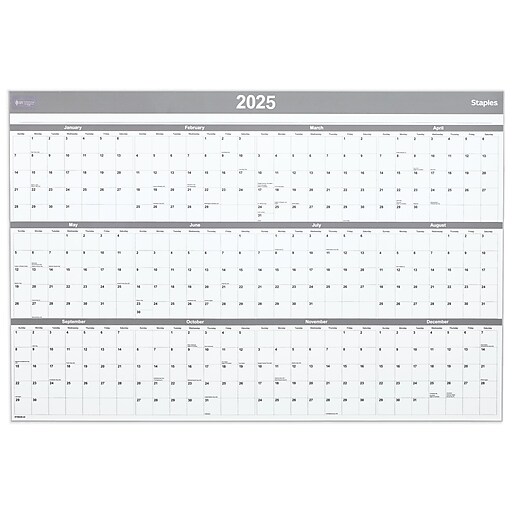 2025 Staples 24" x 36" Wall Calendar, Gray (ST58449-25) | Staples