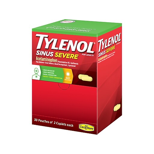 Tylenol Sinus Severe Daytime Caplets, 2/Pouch, 30 Pouches/Box (64578 ...
