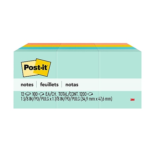Post-it Notes, 1 3/8" x 1 7/8", Beachside Café Collection, 100 Sheet ...