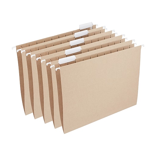 Staples® 100% Recycled Hanging File Folders, 5-Tab Letter, Natural ...