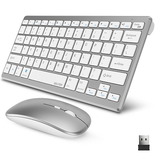Delton N35 Mini Wireless Keyboard and Optical Mouse Combo, Silver/White ...