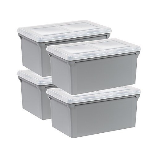 Iris Plastic File Box with Split Lid, Letter Size, Gray, 4/Pack (500167 ...