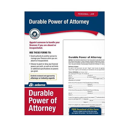 Adams Durable Power of Attorney Legal Form Kit 11"L x 8.5"W Each (ABF ...