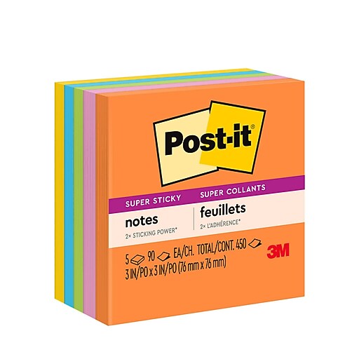 Post-it Super Sticky Notes, 3" x 3", Energy Boost Collection, 90 Sheet ...
