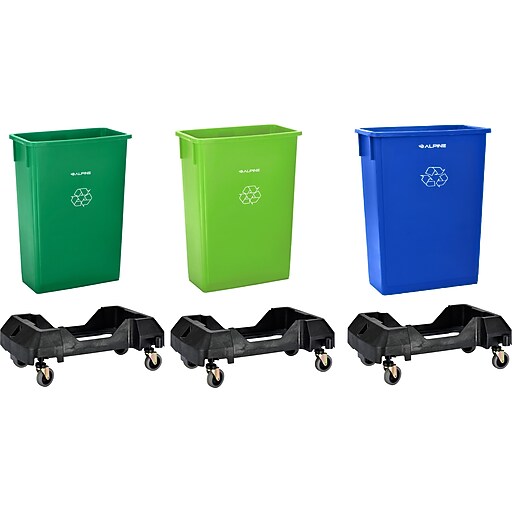 Alpine Industries Plastic Commercial Indoor Recycling Bins with Dollies ...