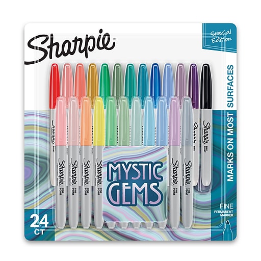 Sharpie Mystic Gems Permanent Markers, Fine Tip, Assorted, 24/Pack ...