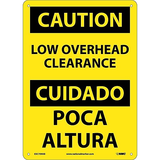 Low Overhead Clearance, Bilingual, 14X10, .040 Aluminum, Caution Sign ...
