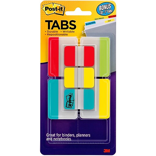 Post-it® Tabs Value Pack, 1" Wide and 2" Wide, Assorted Colors, 114 ...