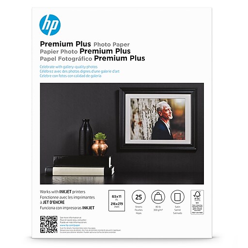 HP Premium Plus Glossy Photo Paper, 8.5" x 11", 25 Sheets/Pack (CR671A ...
