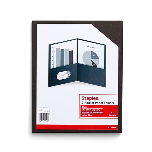 Staples 10% Recycled Smooth 2-Pocket Paper Presentation Folder, Black ...