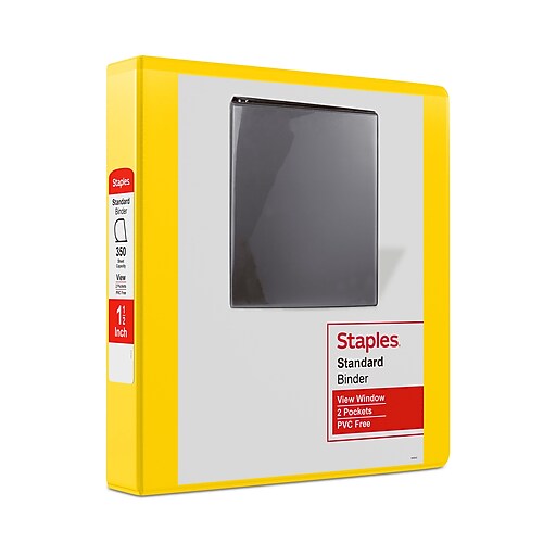 Staples 1 1/2" 3-Ring View Binders, D-Ring, Yellow (58685) | Staples
