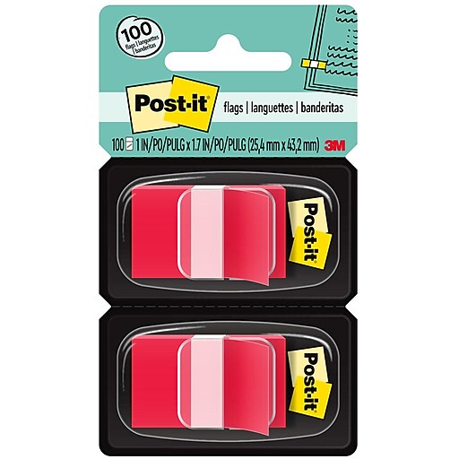 Post-it Flags, 1" Wide, Red, 100 Flags/Pack (680-RD2) | Staples