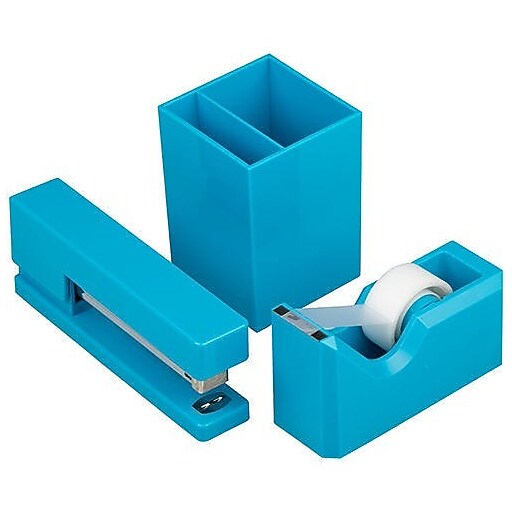 JAM PAPER Desk Trio Pack, Blue, Stapler, Tape Dispenser & Pen Holder, 3 ...