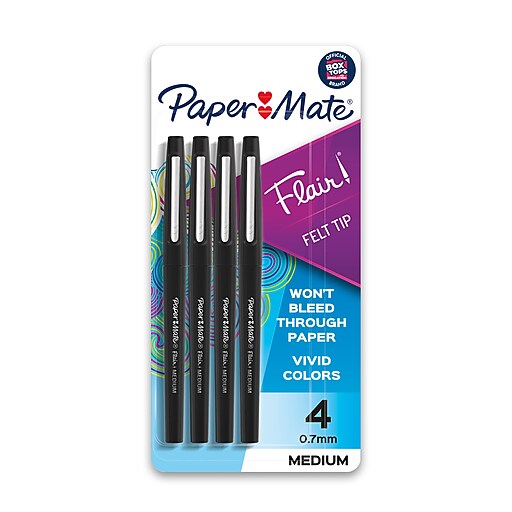 Paper Mate Flair Felt Pen, Medium Point, 0.7mm, Black Ink, 4 Pack ...