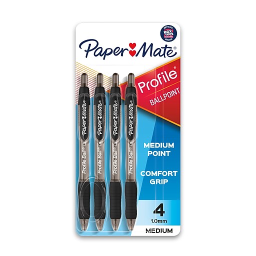 Paper Mate Profile Ballpoint Pen, Medium Point, Black Ink, 4 Pack ...