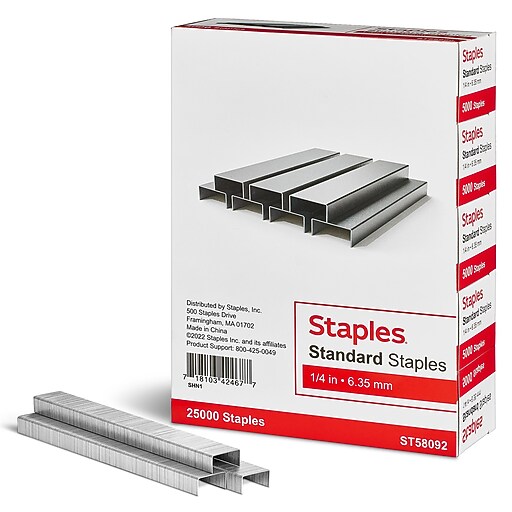 Staples Standard Staples, 1/4" Leg Length, 5000/Box, 5/Pack (TR58092 ...