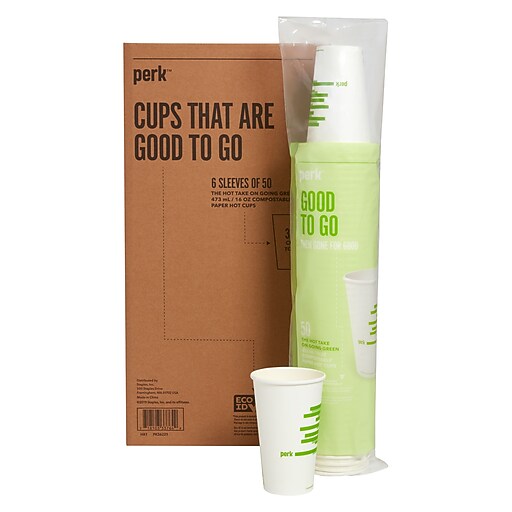Perk™ Compostable Paper Hot Cup, 16 Oz., White/Green, 300/Carton ...