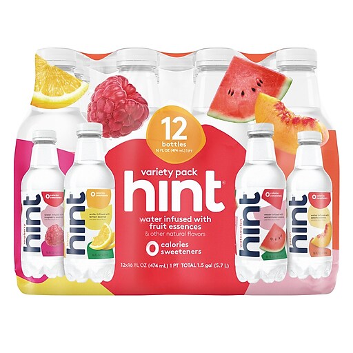 Hint Red Variety Pack Purified Water, 16 fl. oz., 12 Bottles/Carton ...