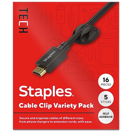 Staples TECH Cable Clips, Black, 16/Pack (ST62393) | Staples