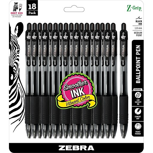 Zebra Z-Grip Retractable Ballpoint Pen, Medium Point, 1.0mm, Black Ink ...