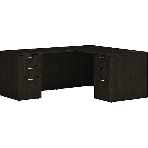 HON Mod 60"W L-Shaped Double-Pedestal Desk, Java Oak ...