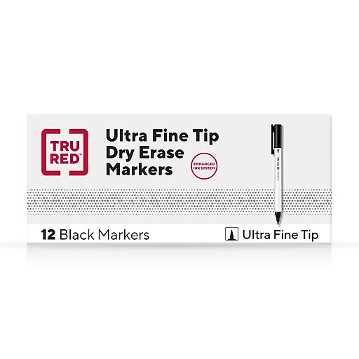 TRU RED™ Pen Dry Erase Markers, Ultra Fine Tip, Black, 12/Pack (TR61438 ...