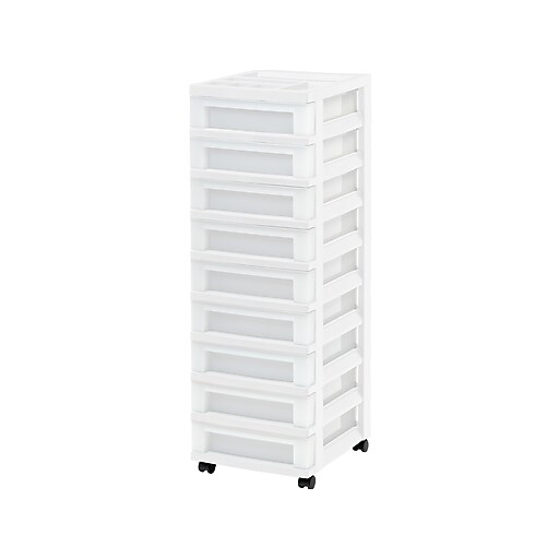 Iris 9-Drawer Storage Cart, White/Translucent White (585004) | Staples