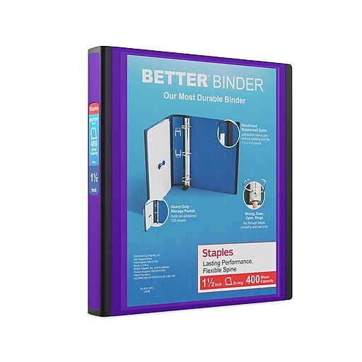Staples 1 1/2" 3-Ring Better Binder, Purple (19061) | Staples