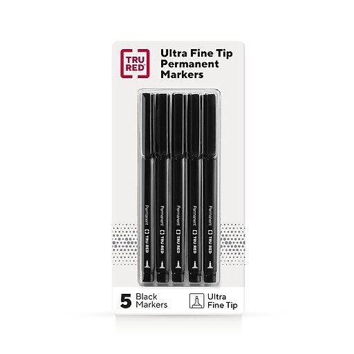 TRU RED™ Pen Permanent Markers, Ultra Fine Tip, Black, 5/Pack (TR54525 ...