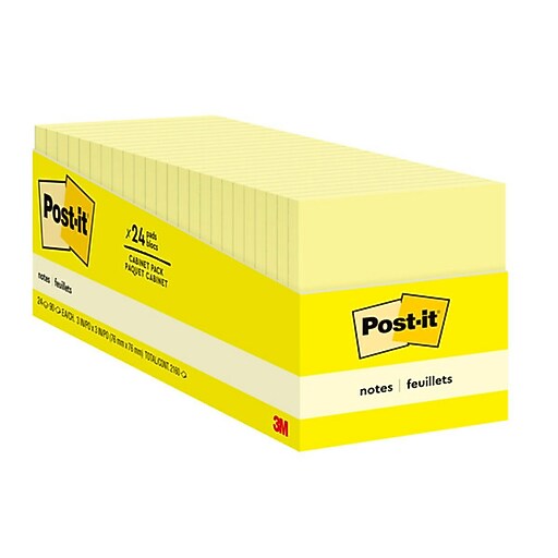 Post-it Notes, 3" x 3", Canary Collection, 90 Sheet/Pad, 24 Pads/Pack ...