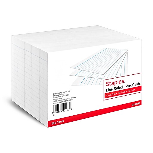Staples 4" x 6" Index Cards, Lined, White, 500/Pack (TR50989) | Staples