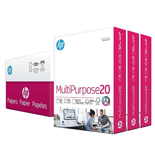 HP 8.5" x 11" Multipurpose Paper, 20 lbs., 96 Brightness, 1500 Sheets ...