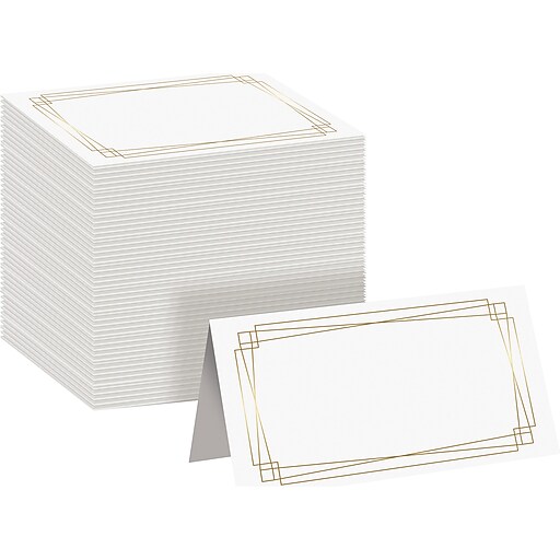 Better Office 2" x 3.5" White/Gold Table Tent Place Card, 100/Pack ...